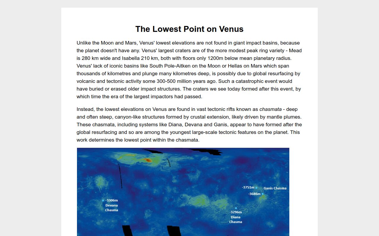 The Lowest Point on Venus
